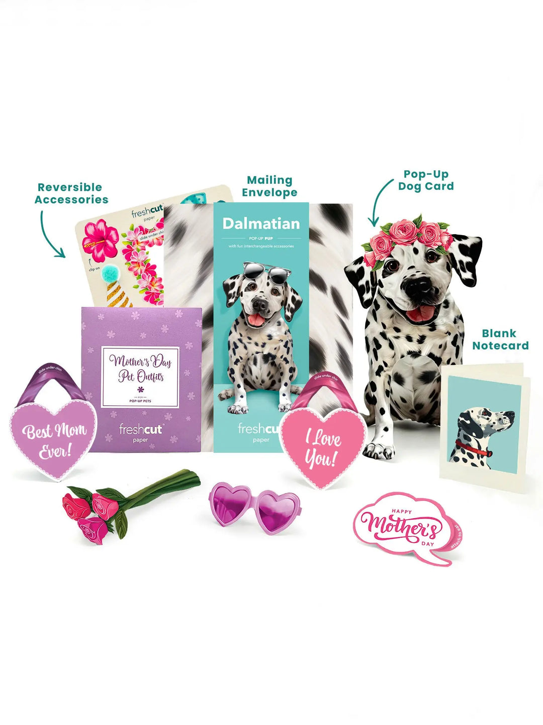 Mother’s Day Dalmatian Pop-Up Card | FreshCut Paper 3D Dog Mom Gift