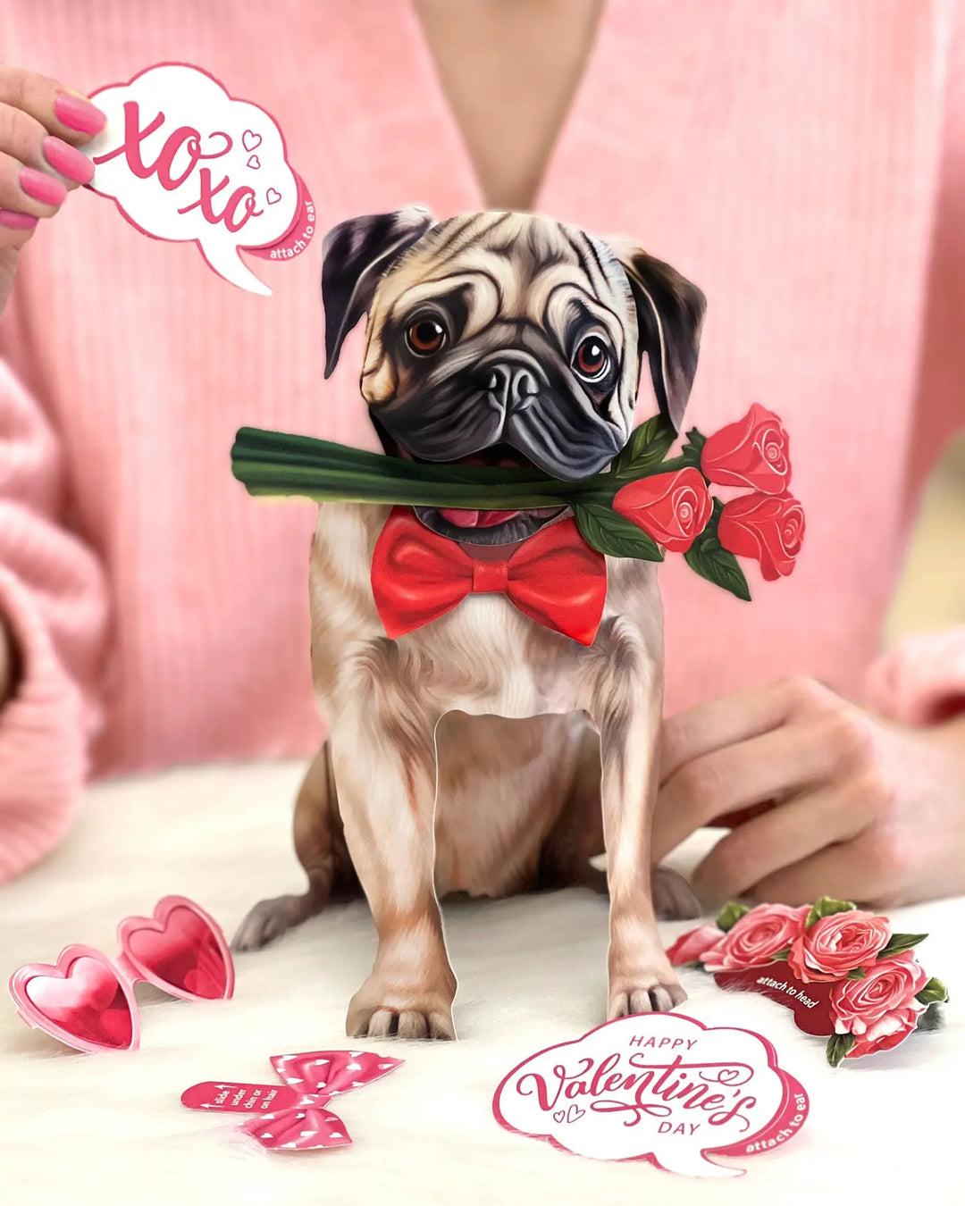 FreshCut Paper Valentine’s Day Pug Pop-Up Card | Adorable 3D Pet Keepsake