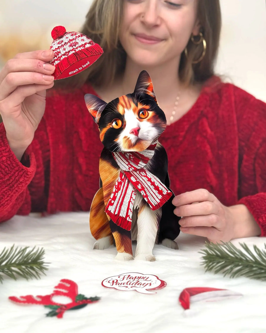 Spread Holiday Joy with Our Festive Pop-Up Calico Cat | FreshCut Paper