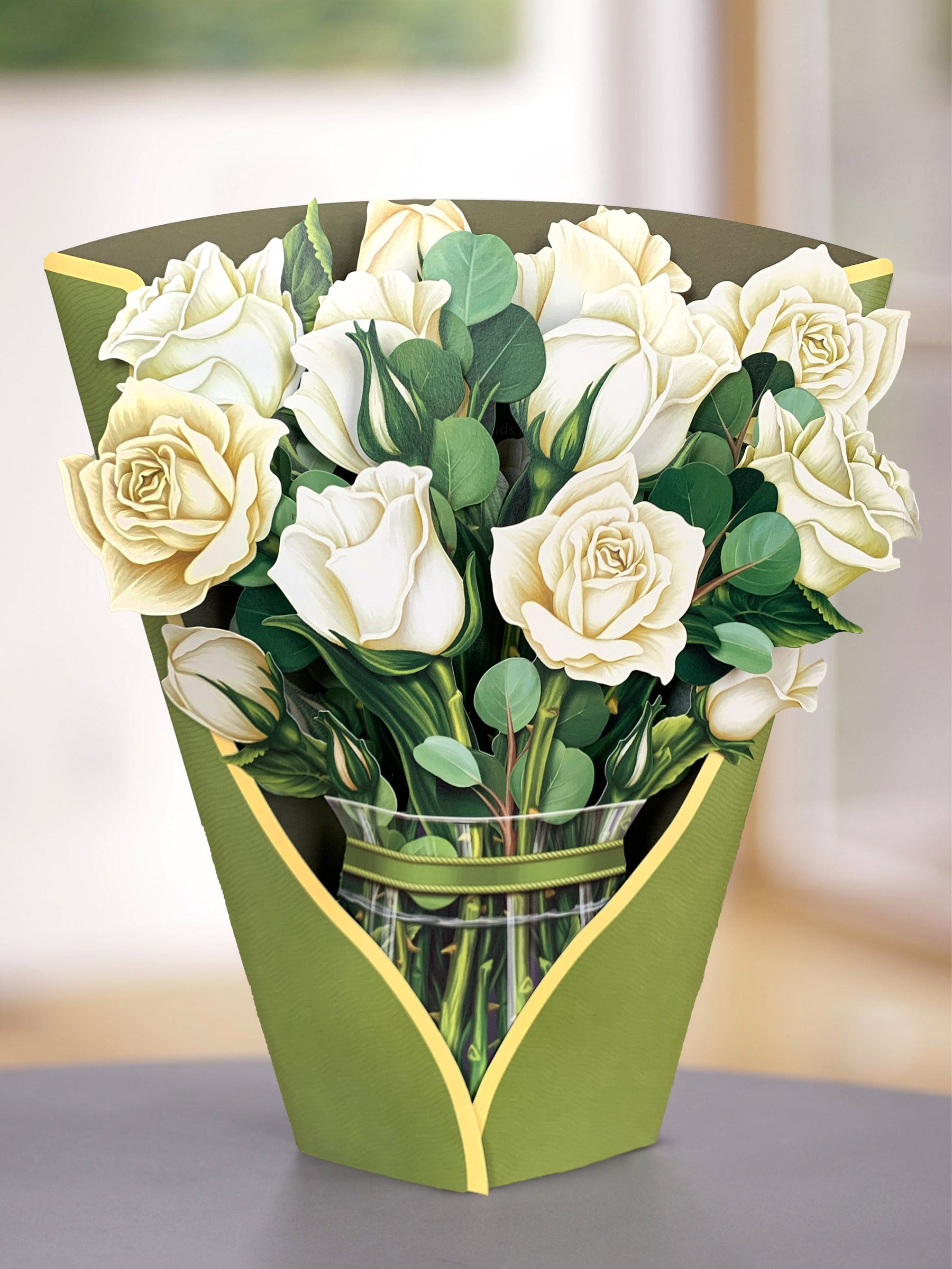 FreshCut Paper Pop Up White Roses 3D Greeting Card